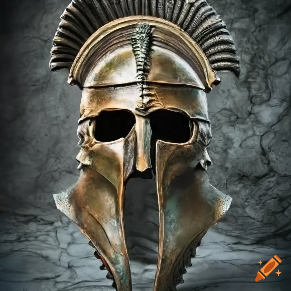 Biomechanical Centurion Galea death mask on marble background on Craiyon