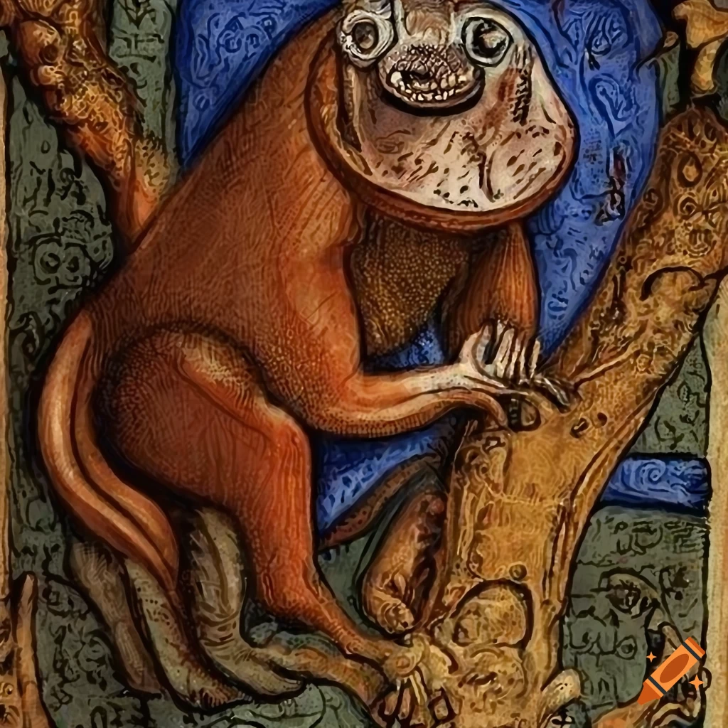 Color illustration of creatures from a Medieval Bestiary on Craiyon