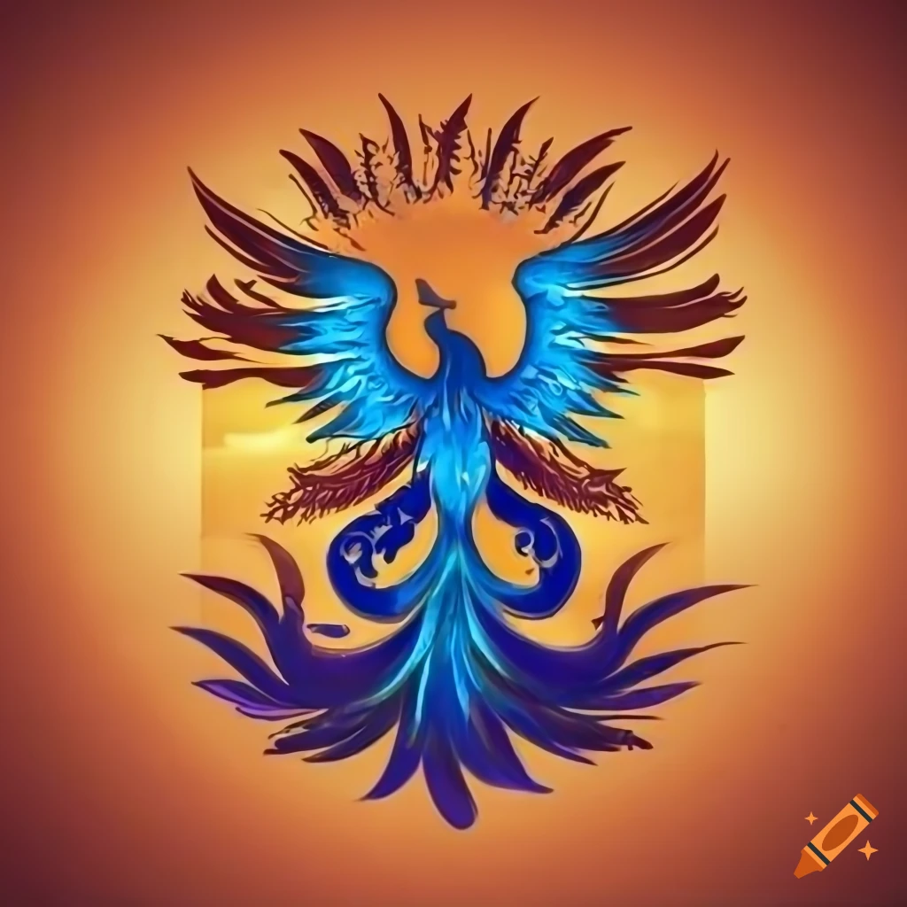 Coat of arms with a blue fire-breathing phoenix and snowing mountains ...