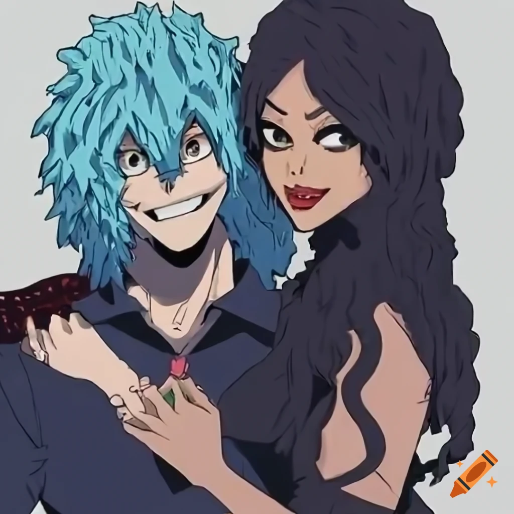 Shigaraki hugging a woman with wavy hair on Craiyon