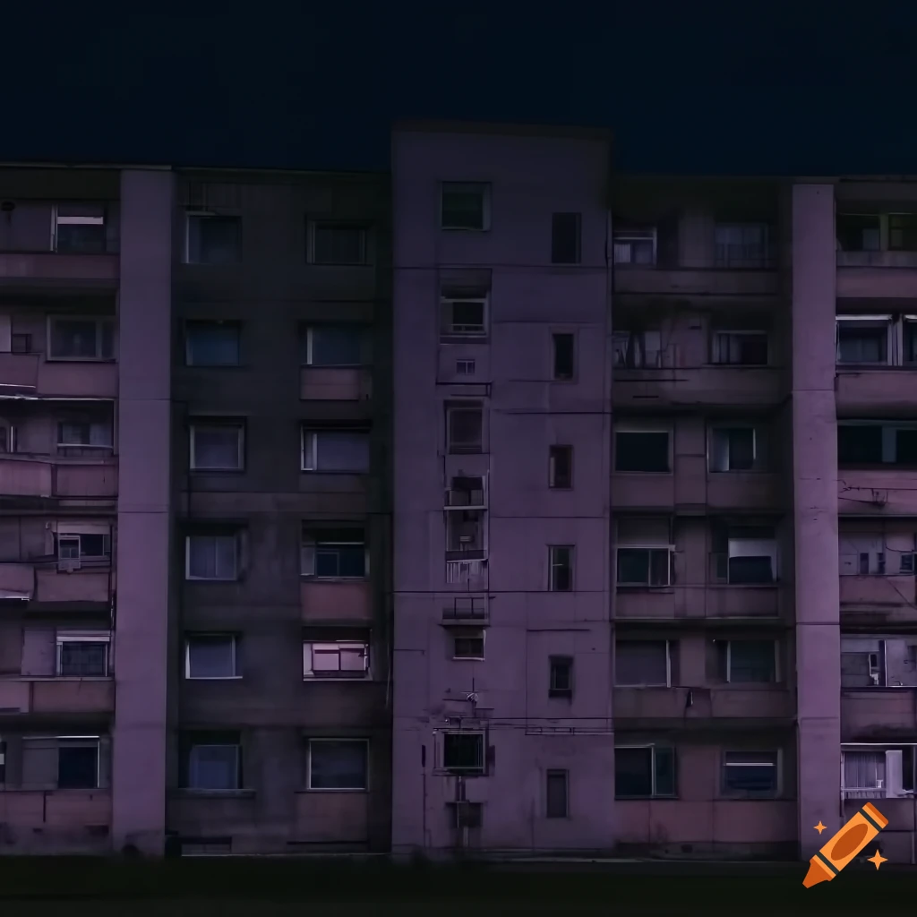 Night view of post-soviet apartment blocks on Craiyon
