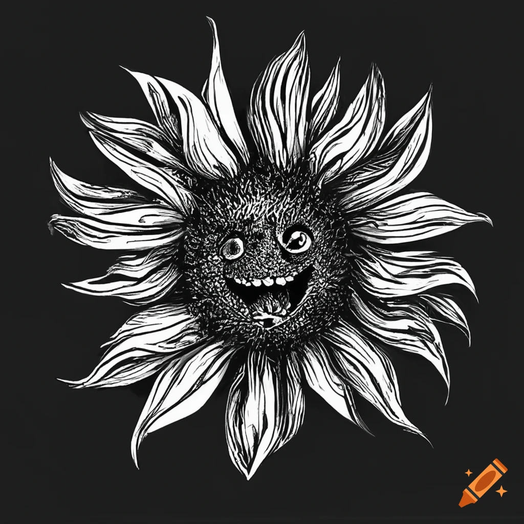 Eerie sunflower with twisted smile on Craiyon