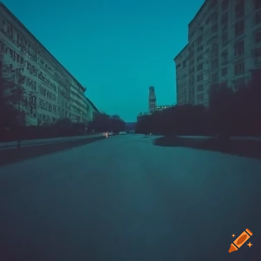 Nighttime view of a post-soviet city on Craiyon