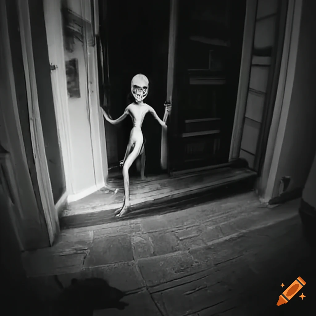 CCTV footage of an alien walking near a house on Craiyon