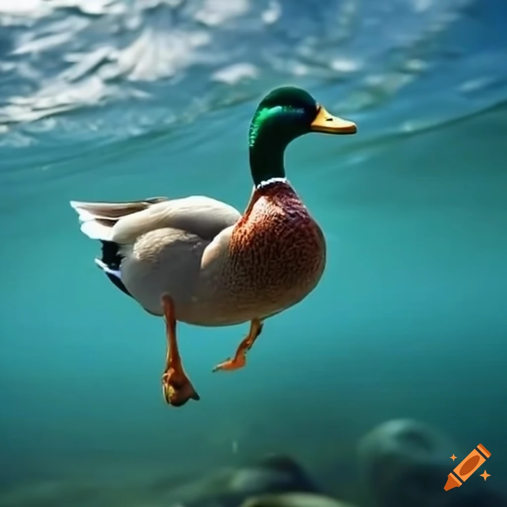 Duck with large feet swimming in the sea on Craiyon