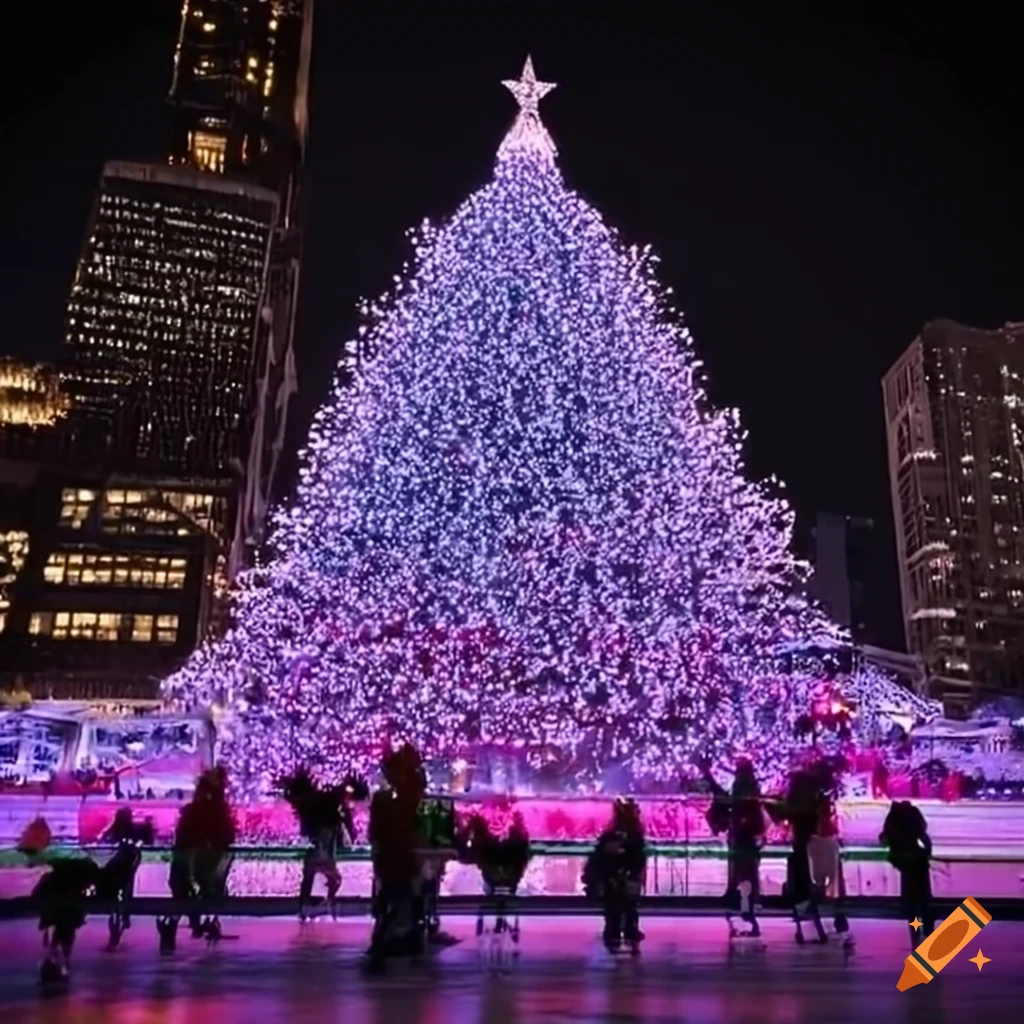 Ice skating under a christmas tree in millennium park, chicago on Craiyon