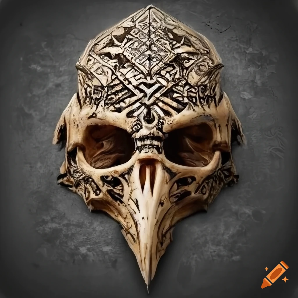 Biomechanical Raven Skull death mask on textured background on Craiyon