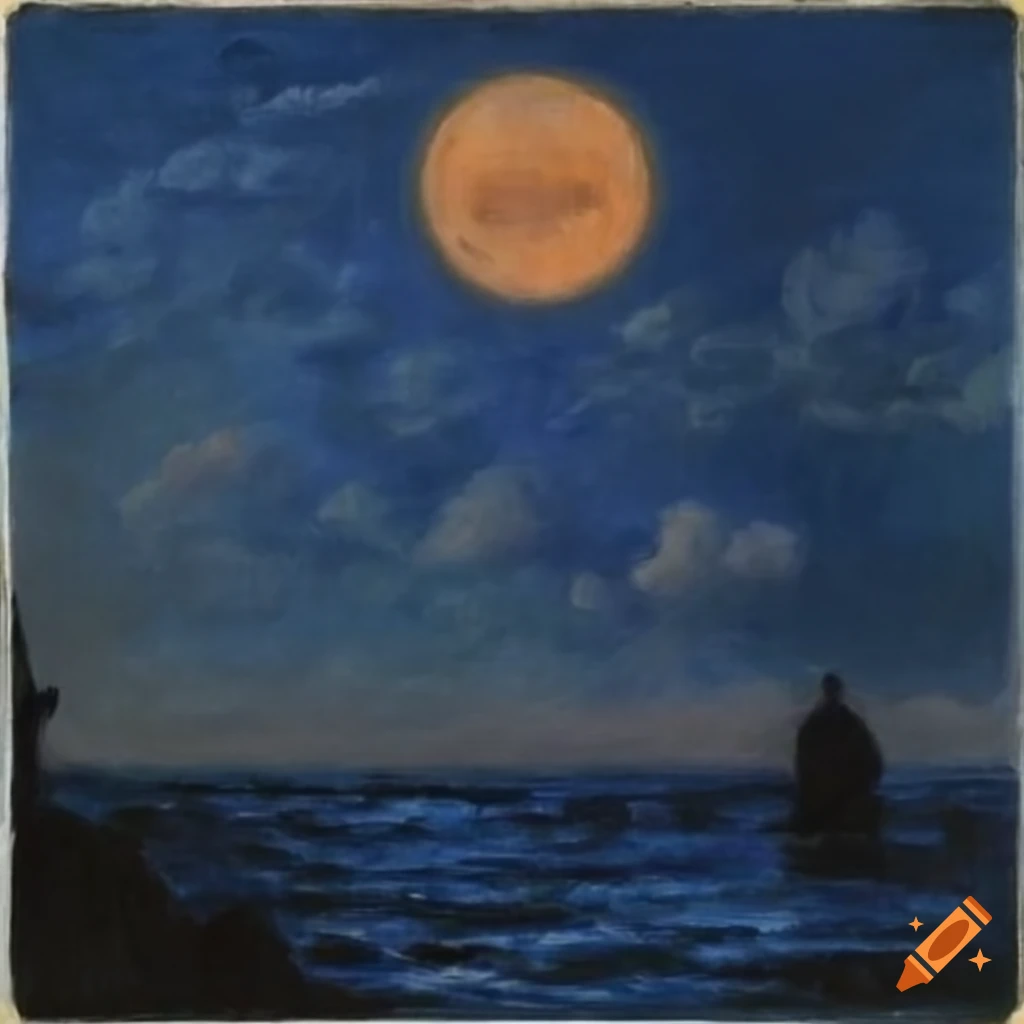 Painting by claude monet of two lovers on the moon on Craiyon