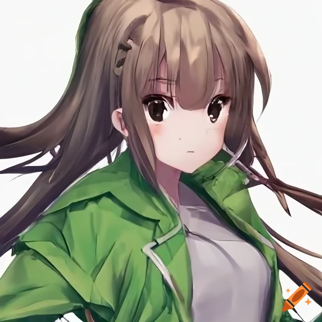 Render of an anime girl in green jacket on Craiyon