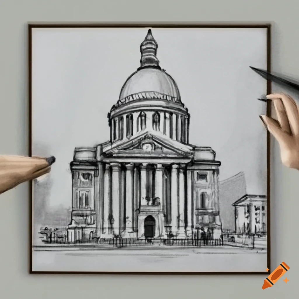 Pencil sketch of the pantheon in paris on Craiyon