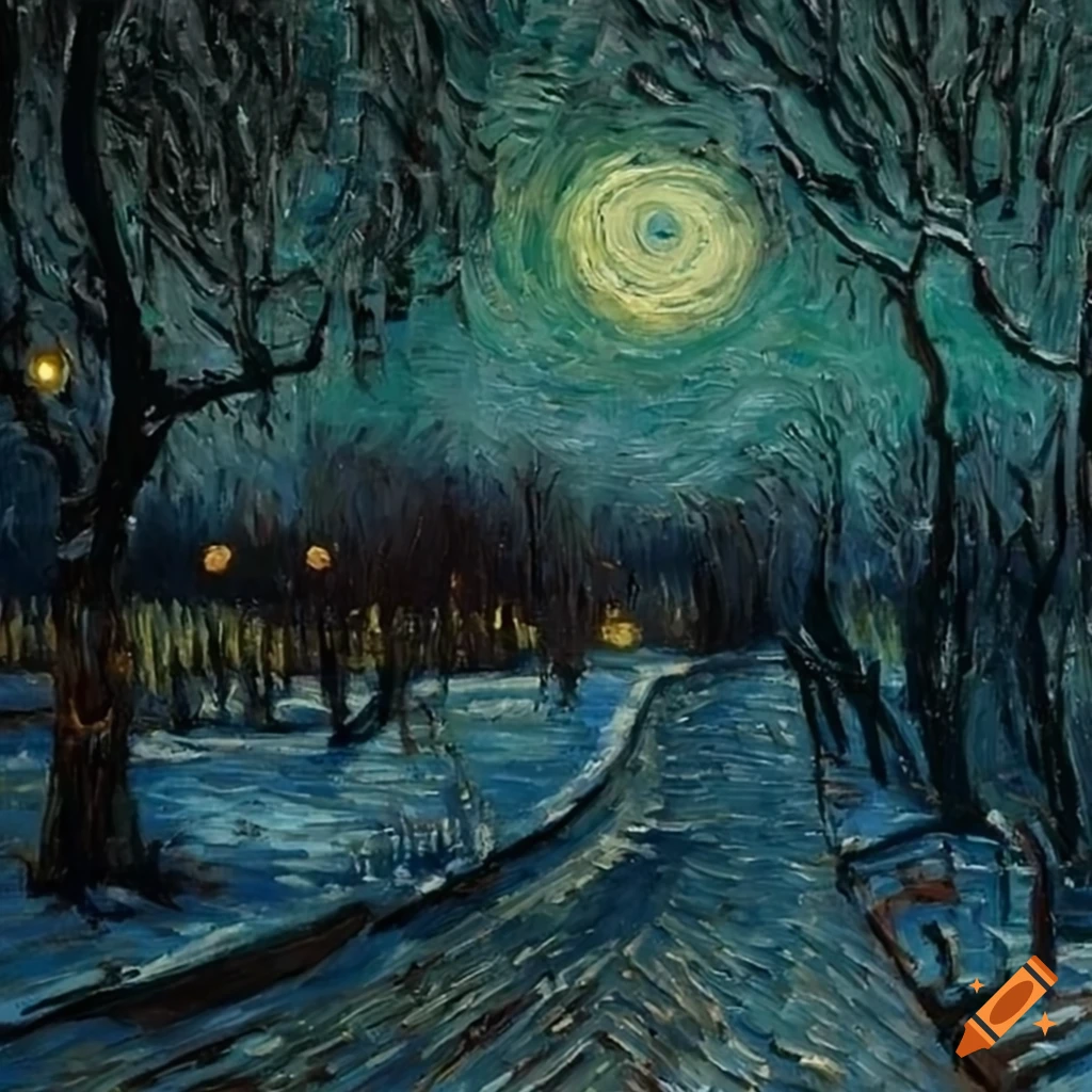 Van Gogh's landscape painting of a dark winter night in Chisinau on Craiyon