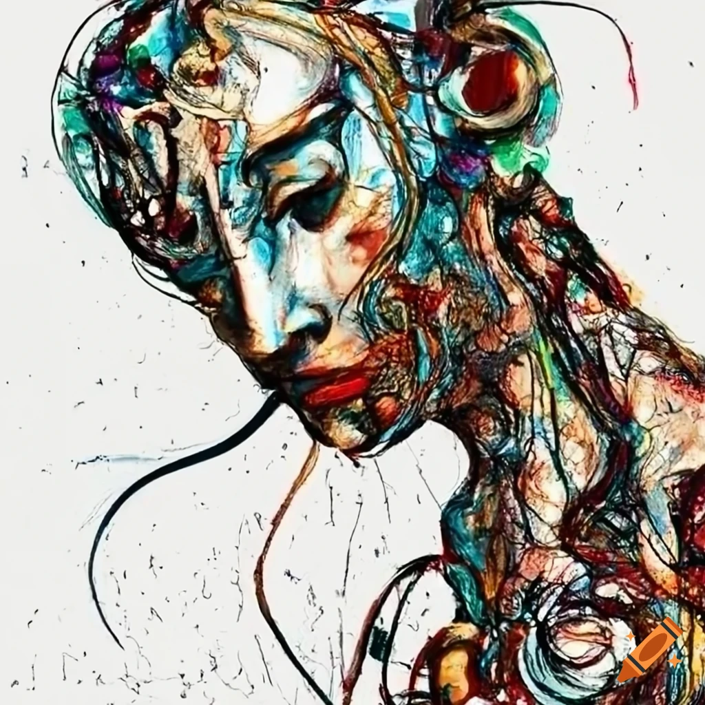 Abstract expressionist drawing with surreal elements on Craiyon