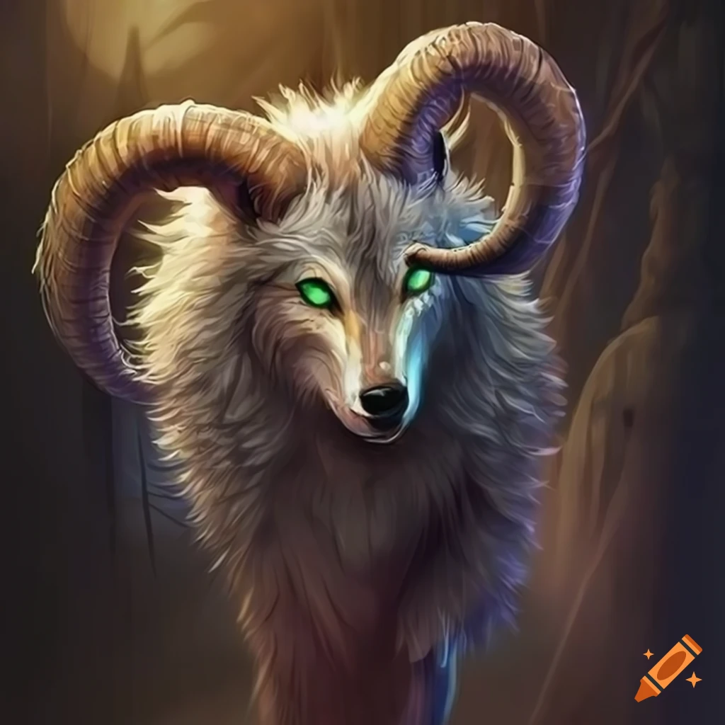 Fantasy artwork of a wolf ram on Craiyon