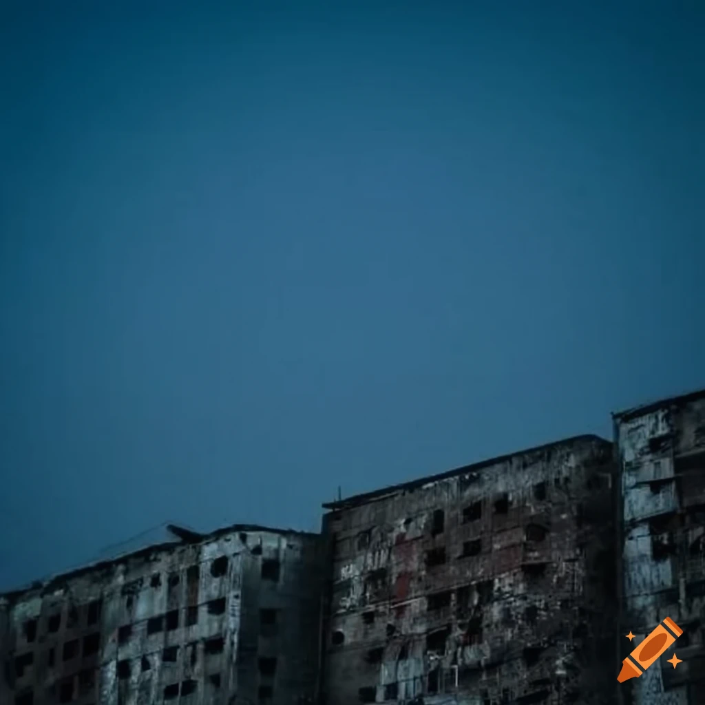 Cityscape of a soviet-style concrete slum on Craiyon