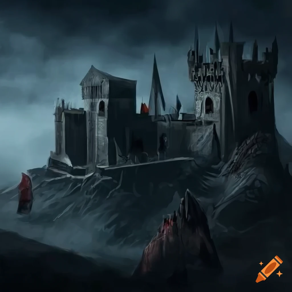 Digital illustration of vampire hunters approaching a haunted castle on ...