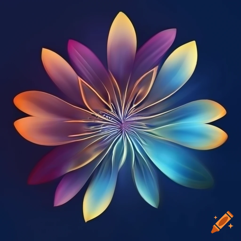 Abstract botanical digital art with golden and dark indigo colors on ...