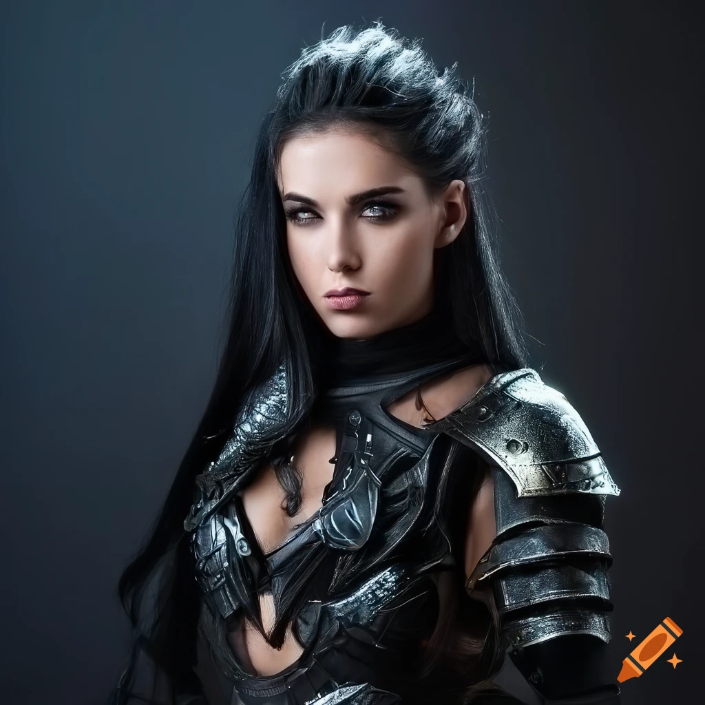 Female model warrior in dragon armor on Craiyon