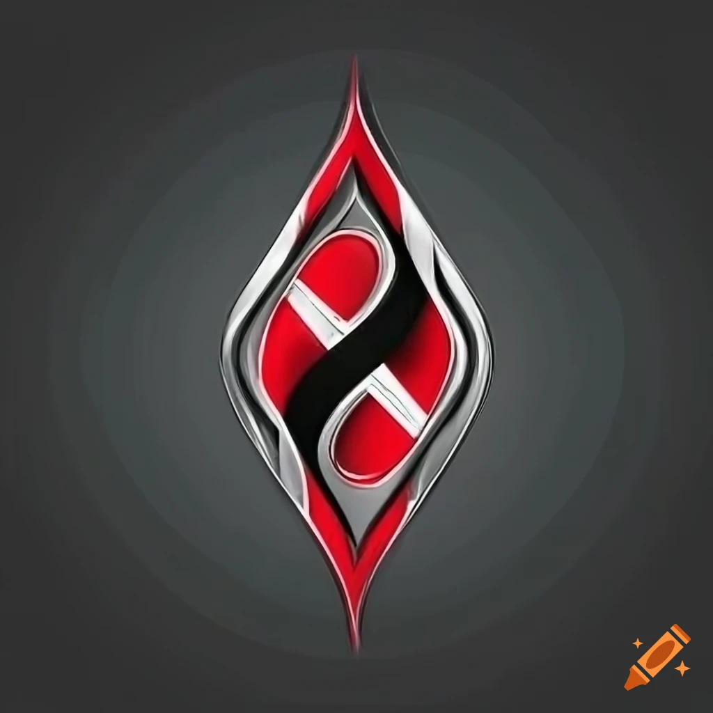 Powerful and symmetrical corporate logo in red, black, and white on Craiyon