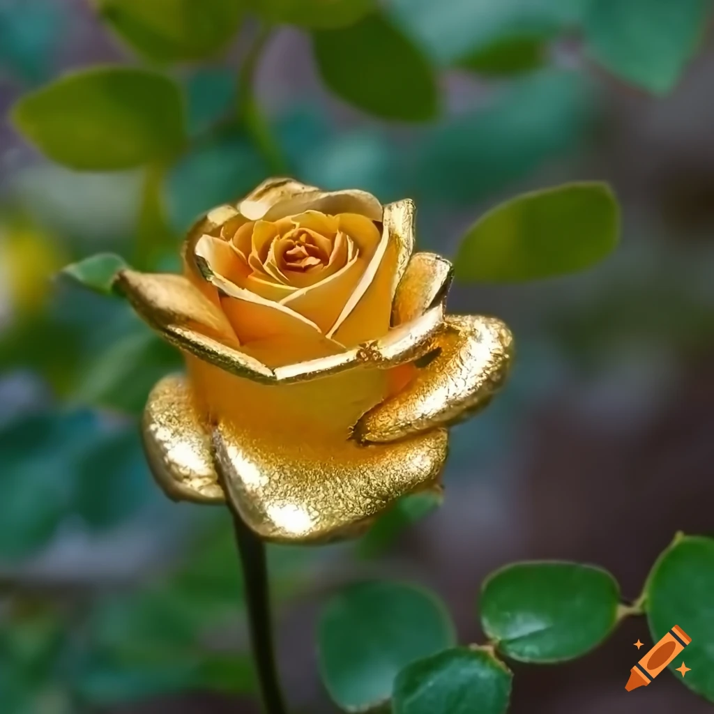 Photorealistic golden rose in a garden on Craiyon
