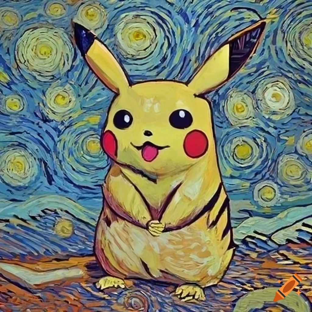 Painting of pikachu inspired by van gogh on Craiyon