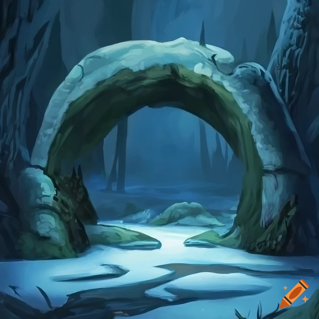 Magic the Gathering illustration of a snow-covered landscape with stone ...