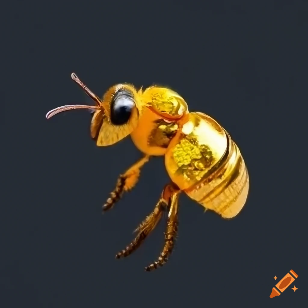 Photorealistic gold bee sculpture on rose on Craiyon