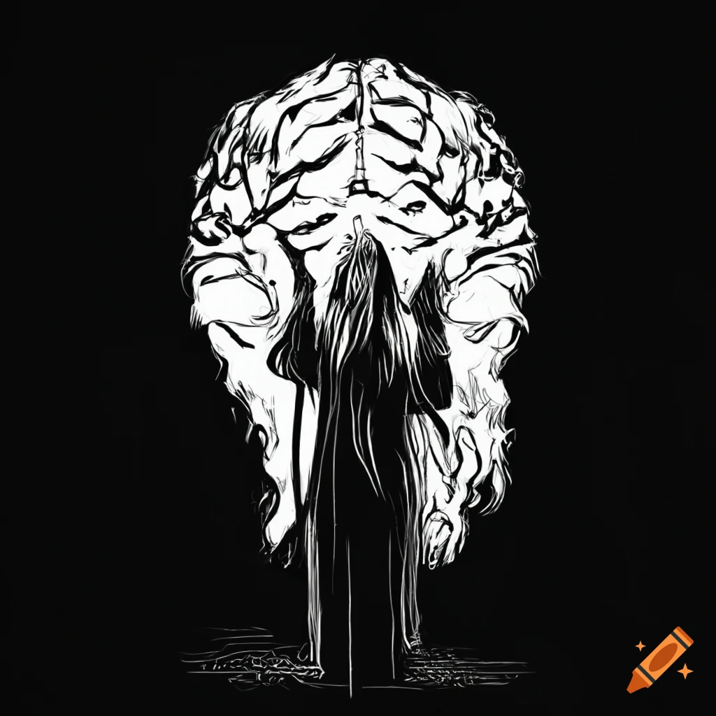 Dynamic black and white line art of a mind wizard on Craiyon