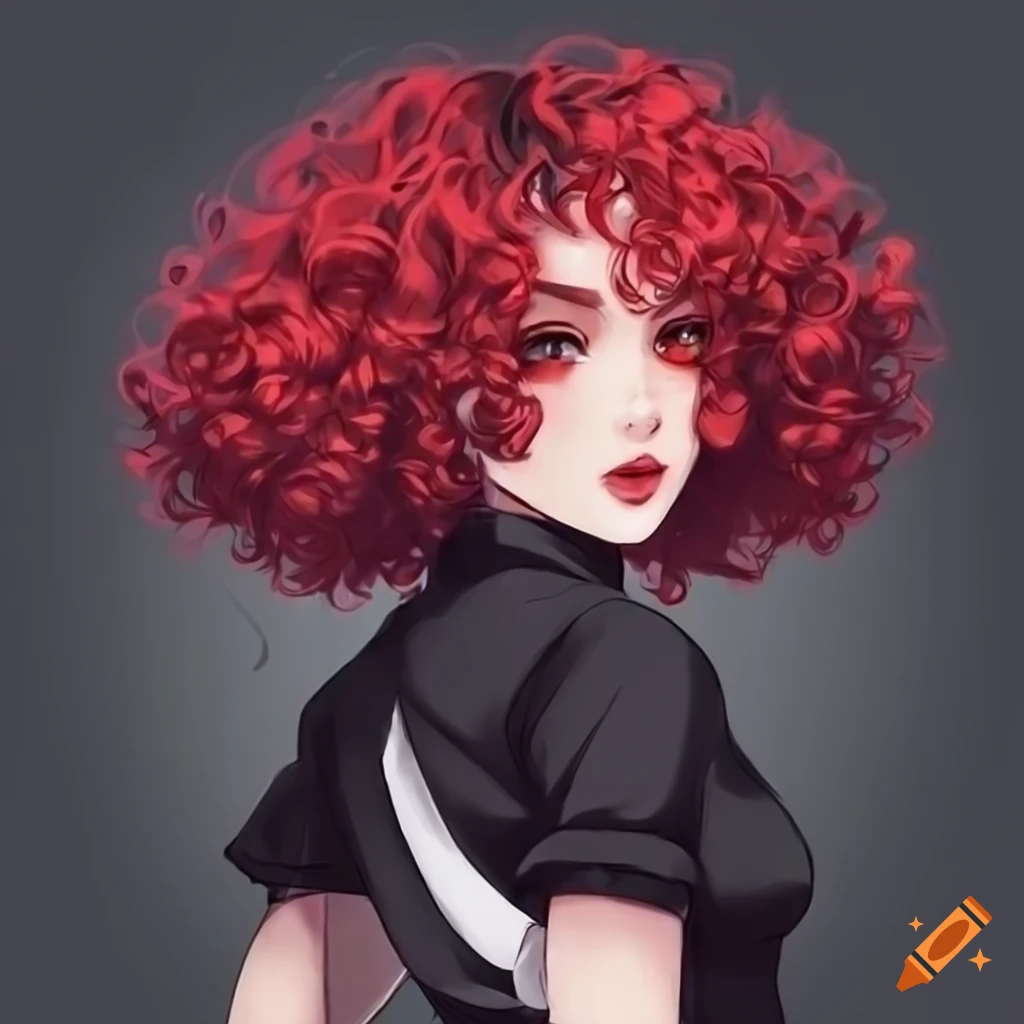 Anime Style Portrait Of A Fashionable Woman With Red Curly Hair On Craiyon