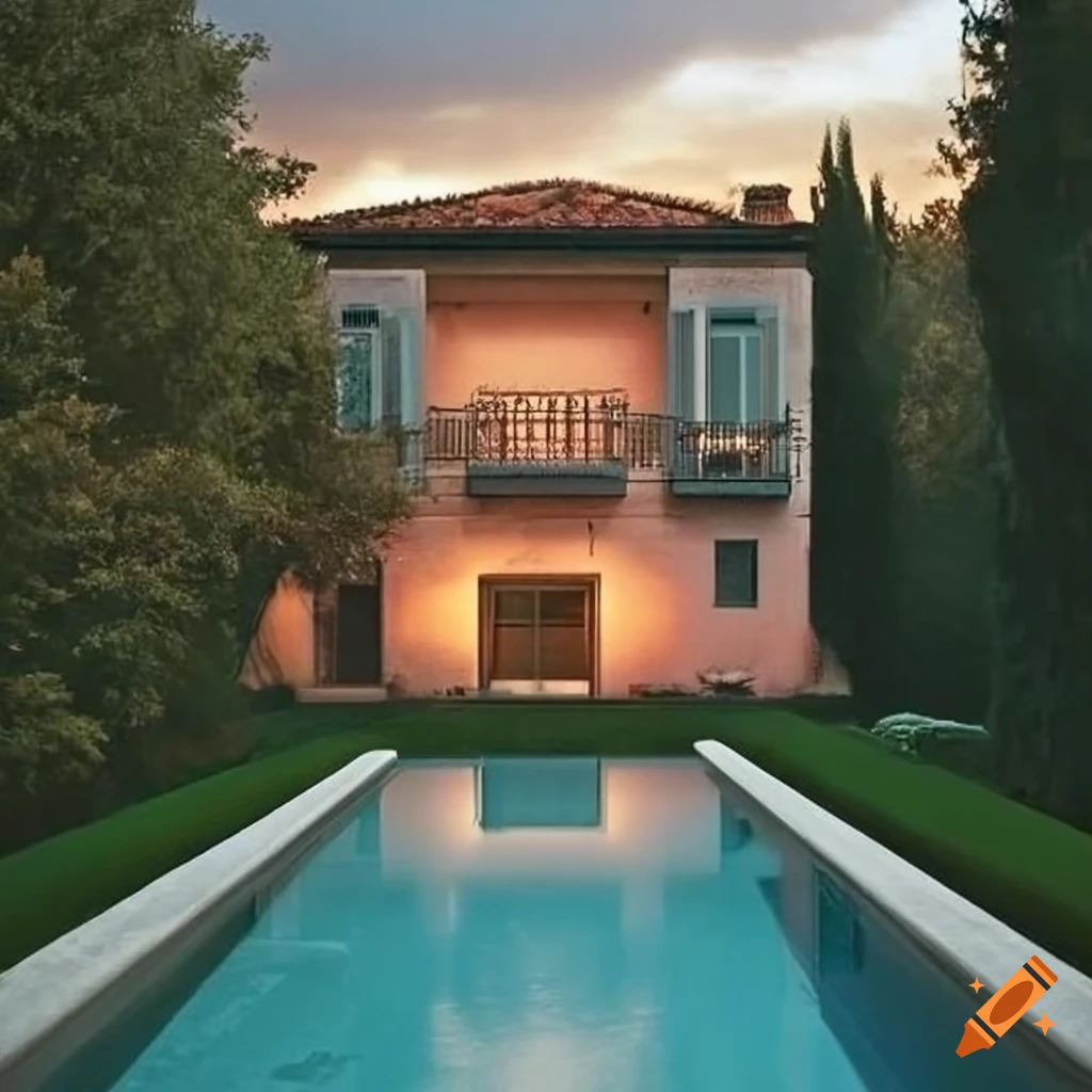 Italian house with an infinity pool and garden on Craiyon