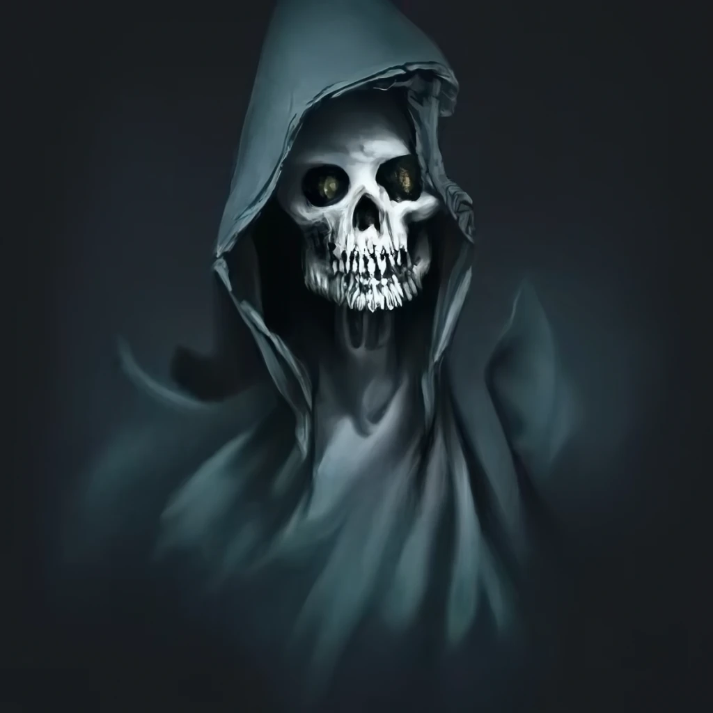Portrait of a banshee skeleton with a hooded cloak on Craiyon