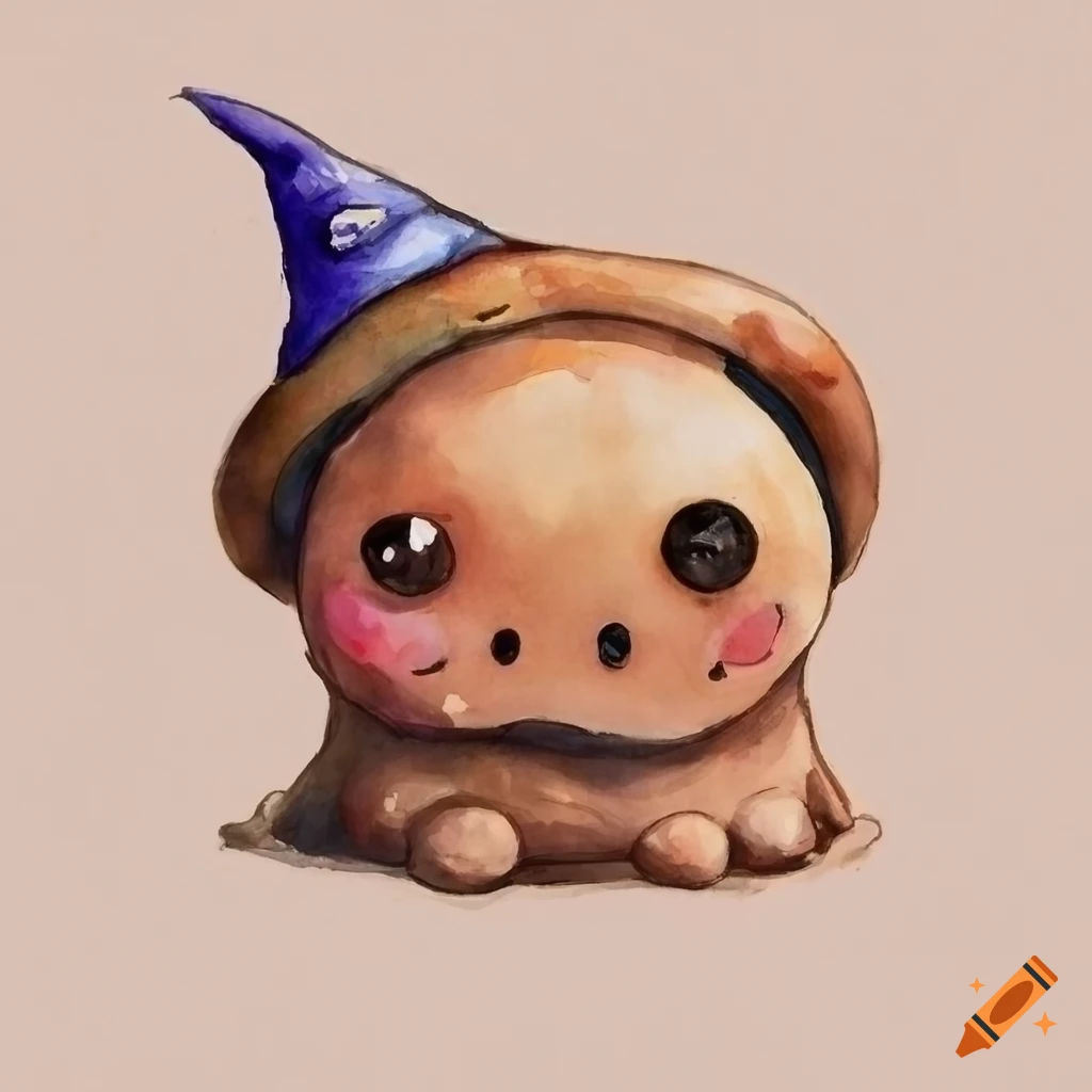 Watercolor painting of a clay homunculus in a wizard costume on Craiyon