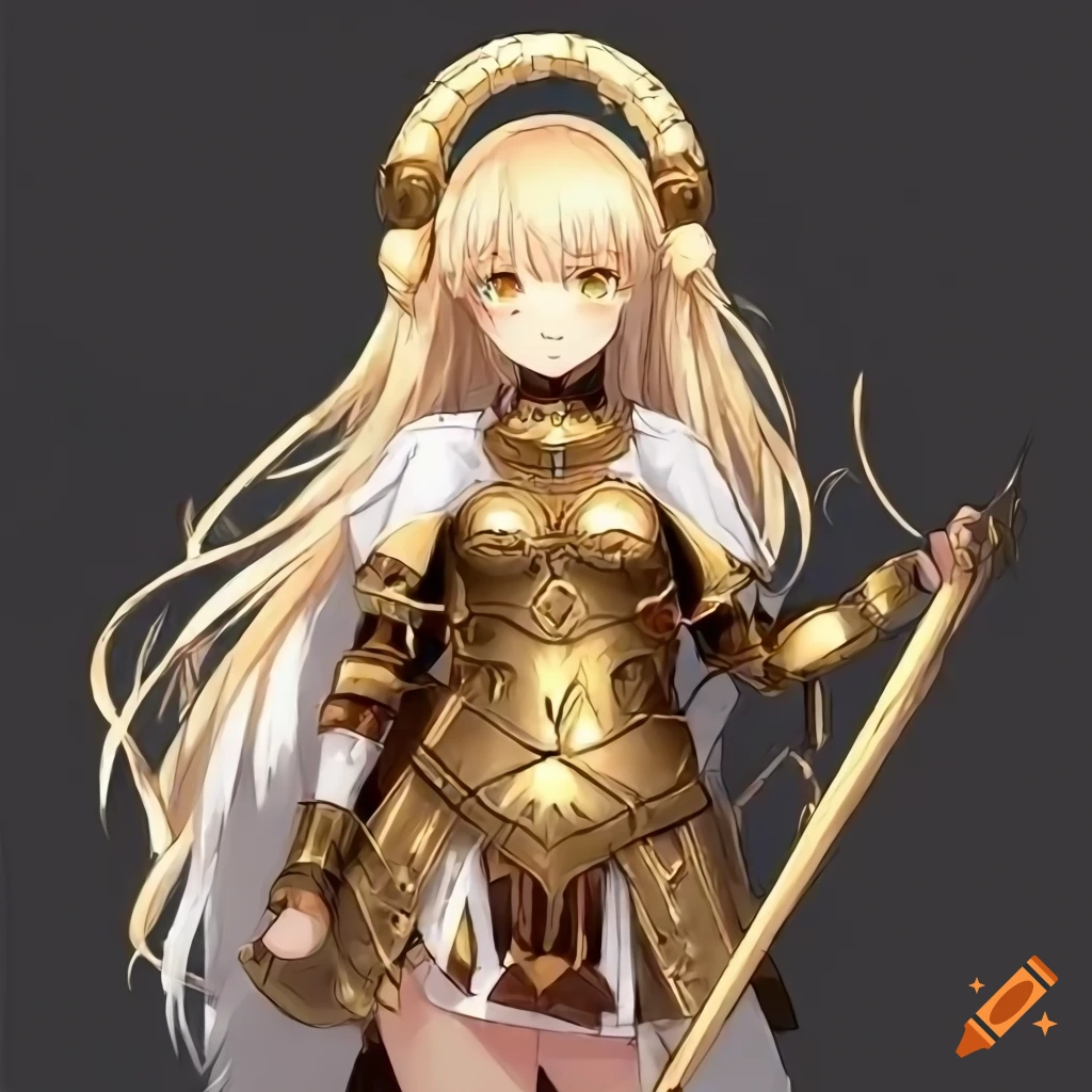 Anime angel girl with blonde hair in roman armor on Craiyon