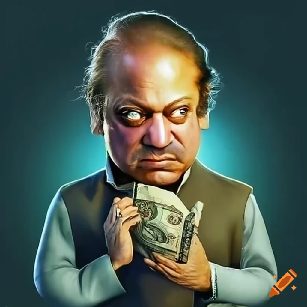 Satirical illustration of Nawaz Sharif as a thief on Craiyon