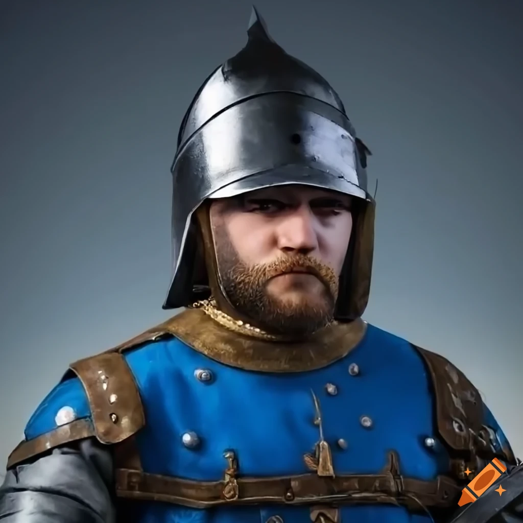 Portrait of a medieval french soldier in blue attire