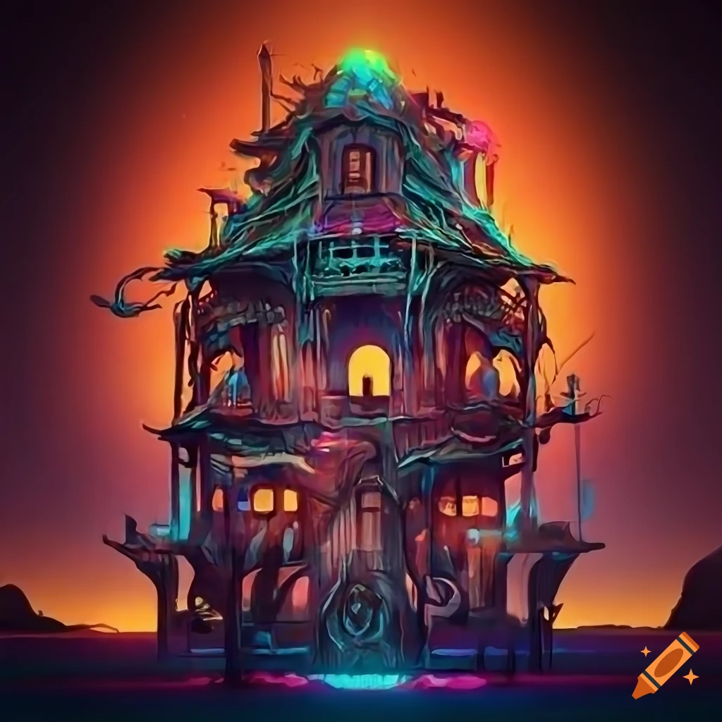 Colorful and ornate tree house cafe in a fantasy world on Craiyon
