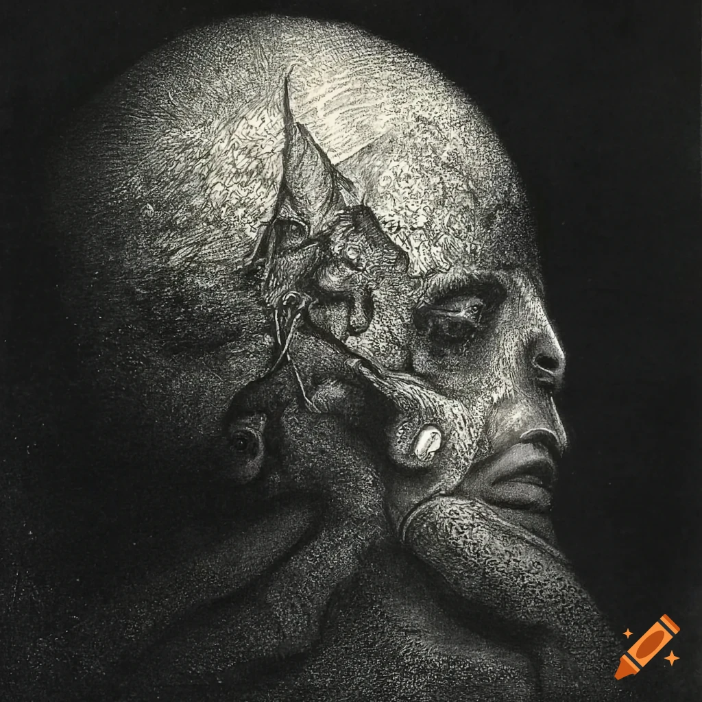 Abstract graphite drawing of a dakini on a landscape on Craiyon