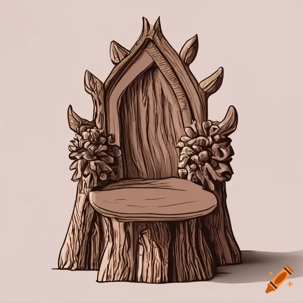 Line drawing of a tree trunk turned into a wooden throne on Craiyon