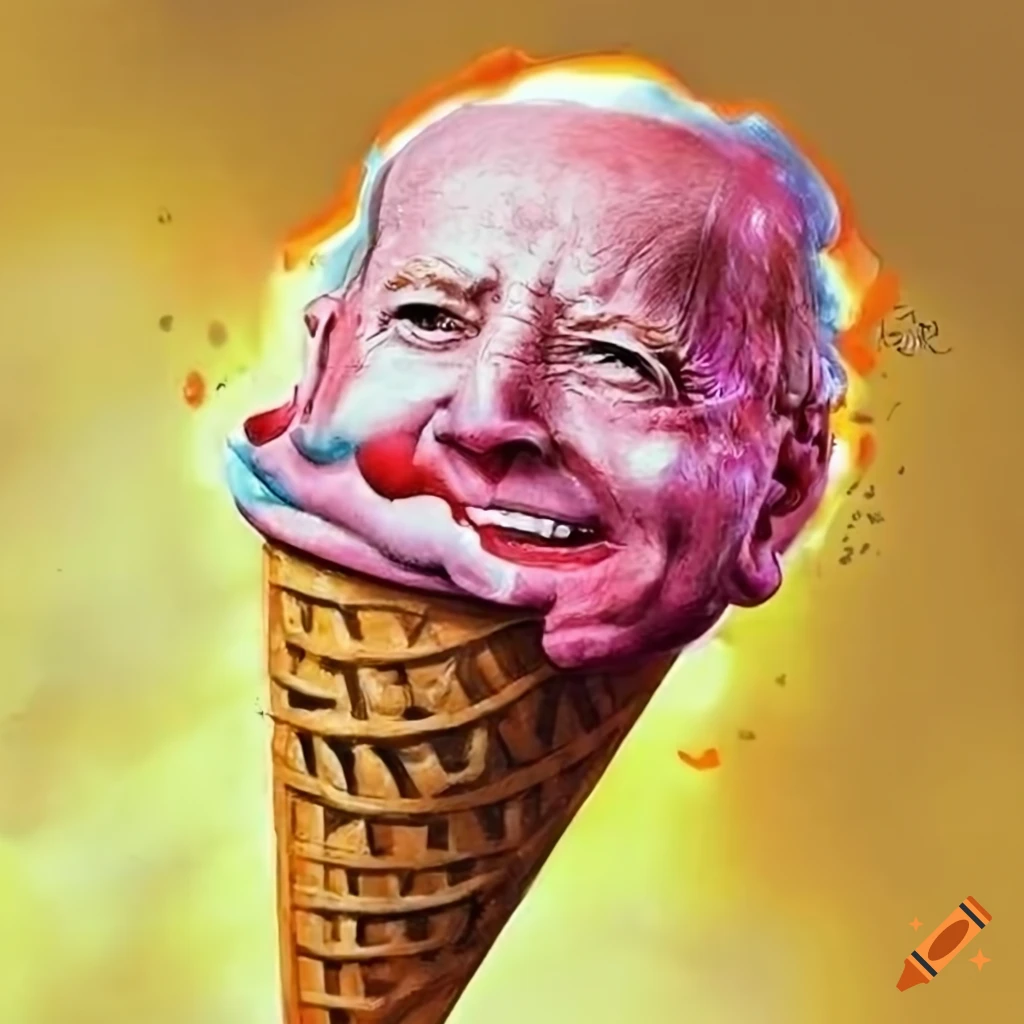 Comic of melting ice cream cone with political faces on Craiyon