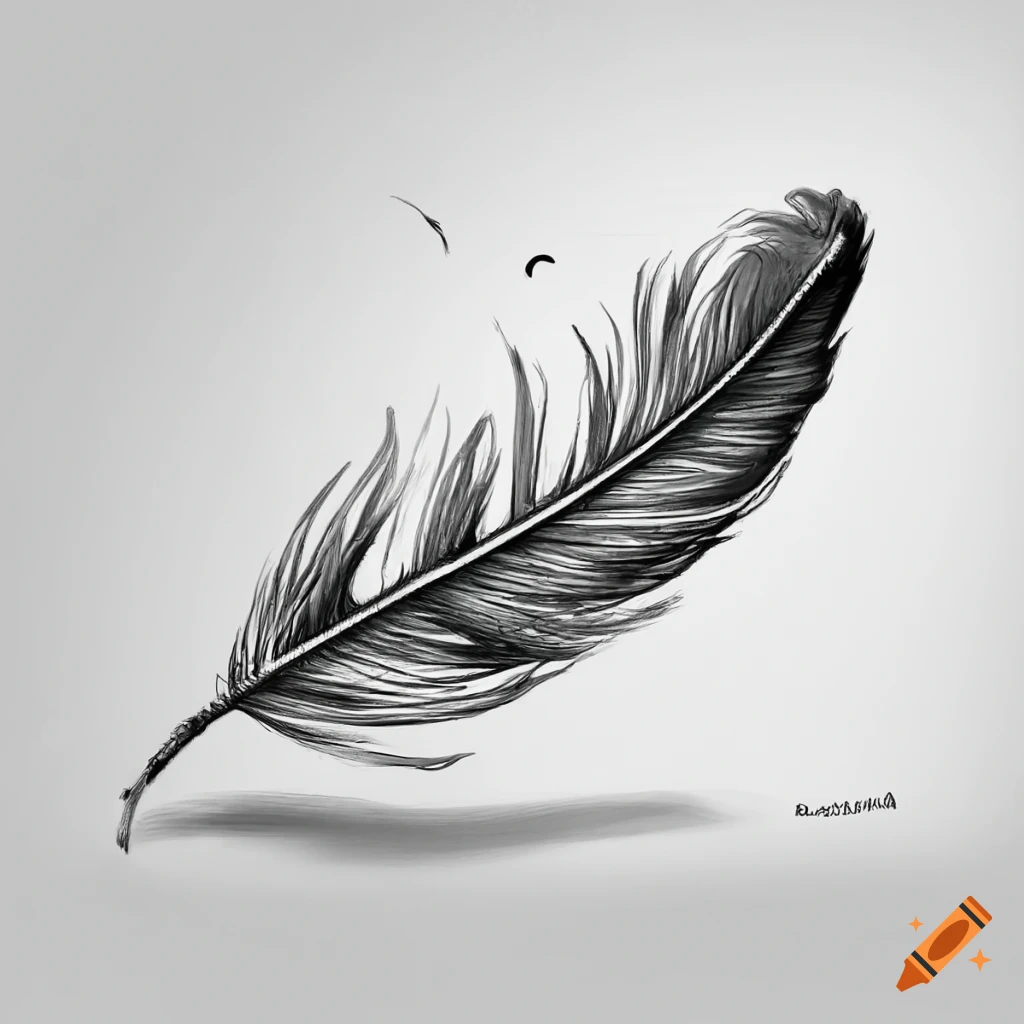 Pencil drawing of a feather on Craiyon