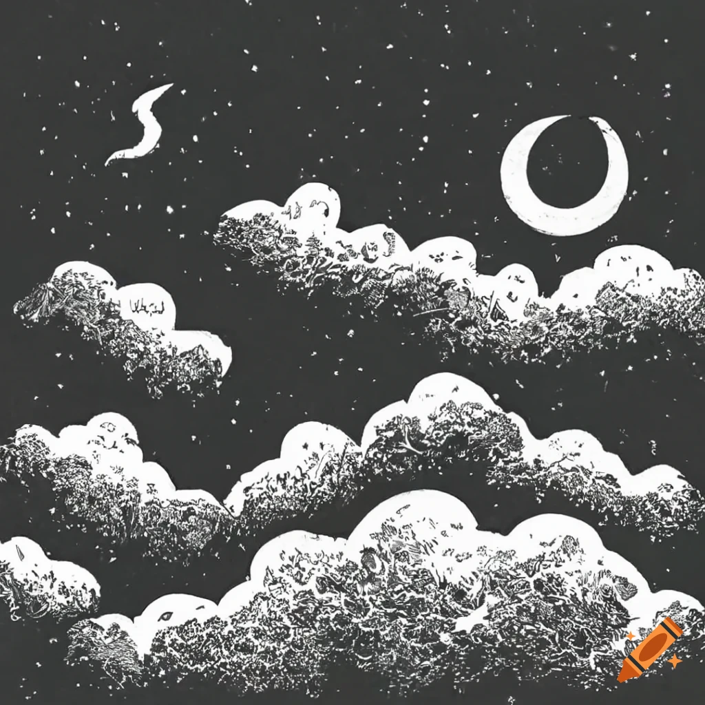 Detailed ink drawing of a stormy nighttime sky on Craiyon