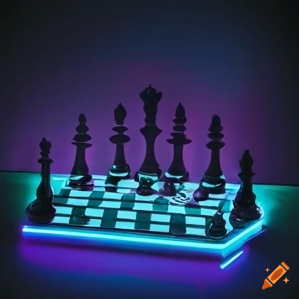 Neon chess board album cover on Craiyon