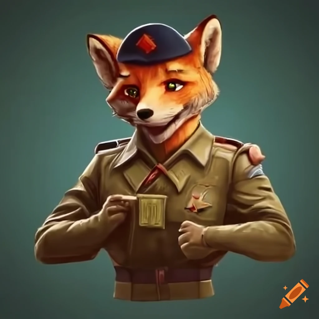 Anthro male fox dressed as a soviet tank crew on Craiyon