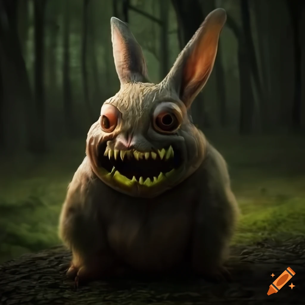 Spooky rabbit monster in the woods on Craiyon