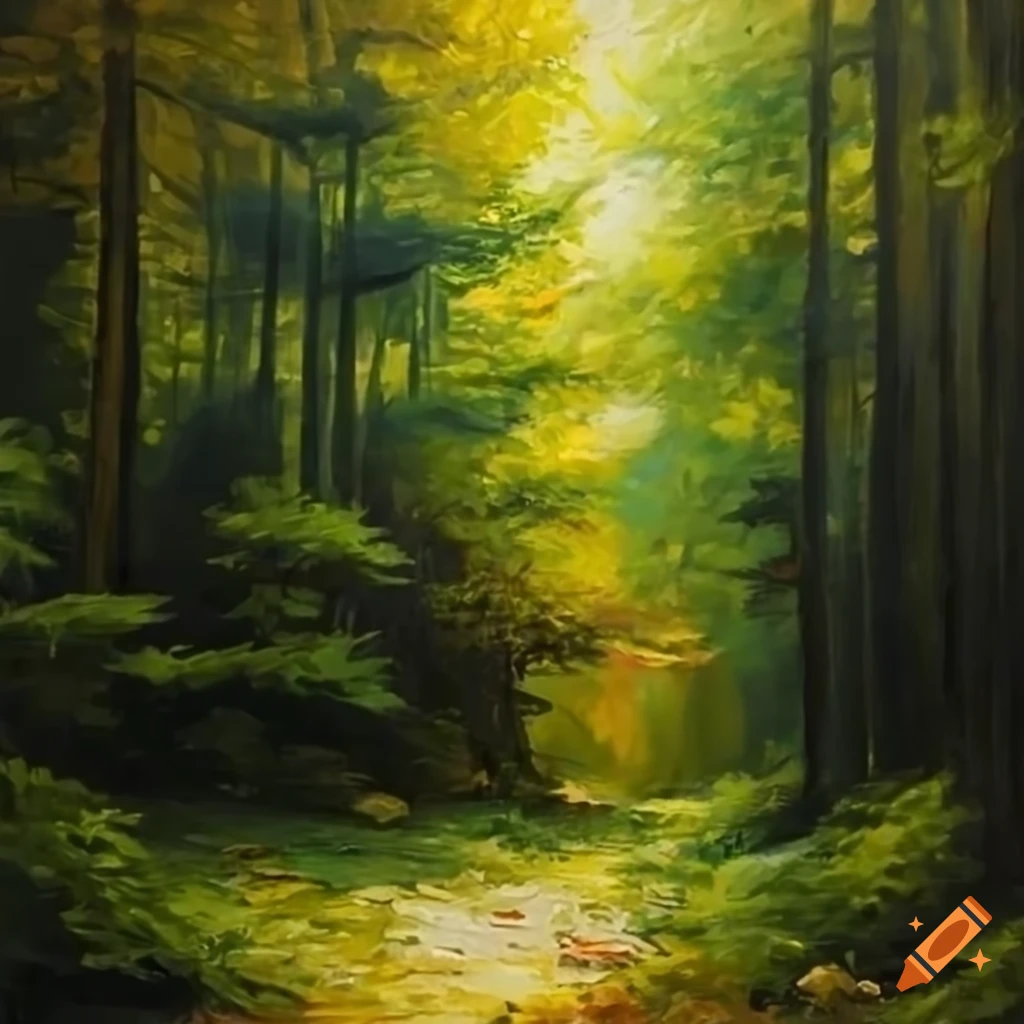 Realistic oil painting of a forest on Craiyon