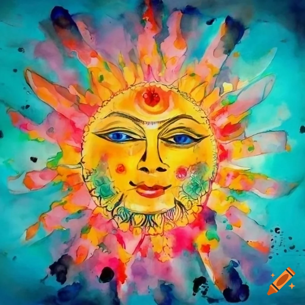 Intricately designed painting of a hindi sun