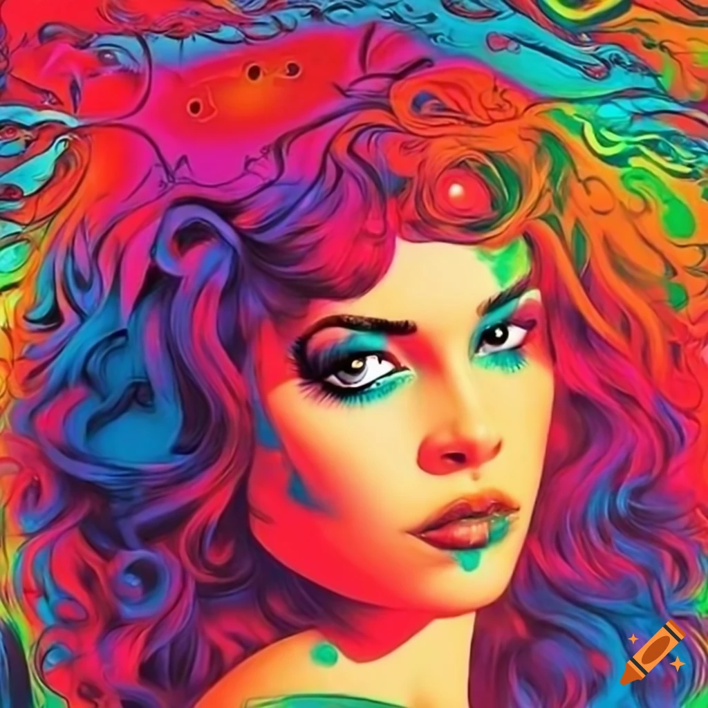 60s psychedelic album cover with a girl and long hair
