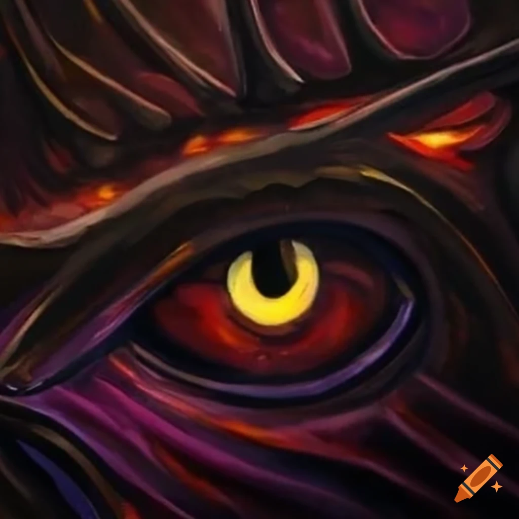 Close-up of a fiery dragon's eye on Craiyon