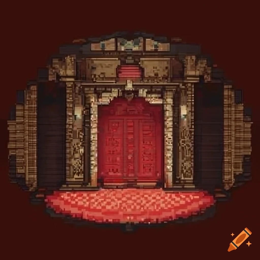 Pixel art of a vintage cabaret with bar stand and circular stage on Craiyon