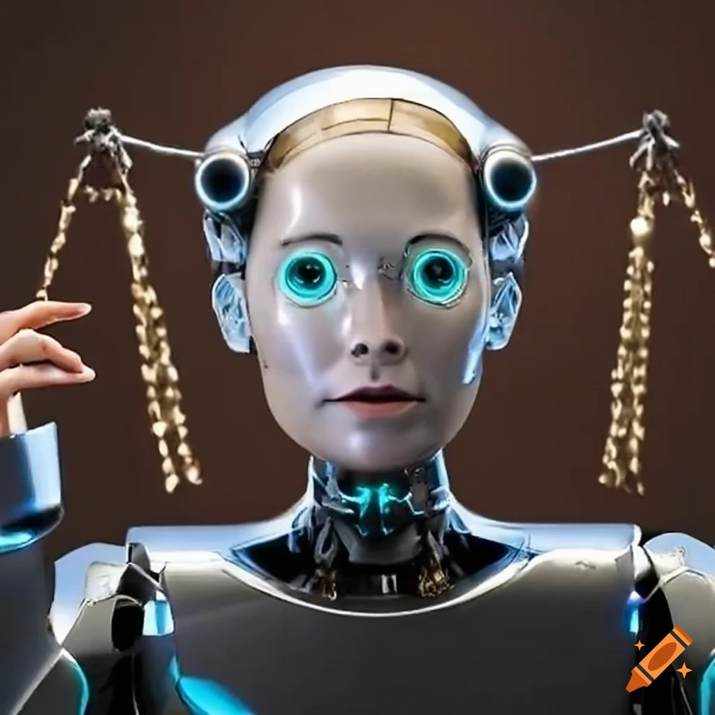 Concept art of a robot judge in court on Craiyon