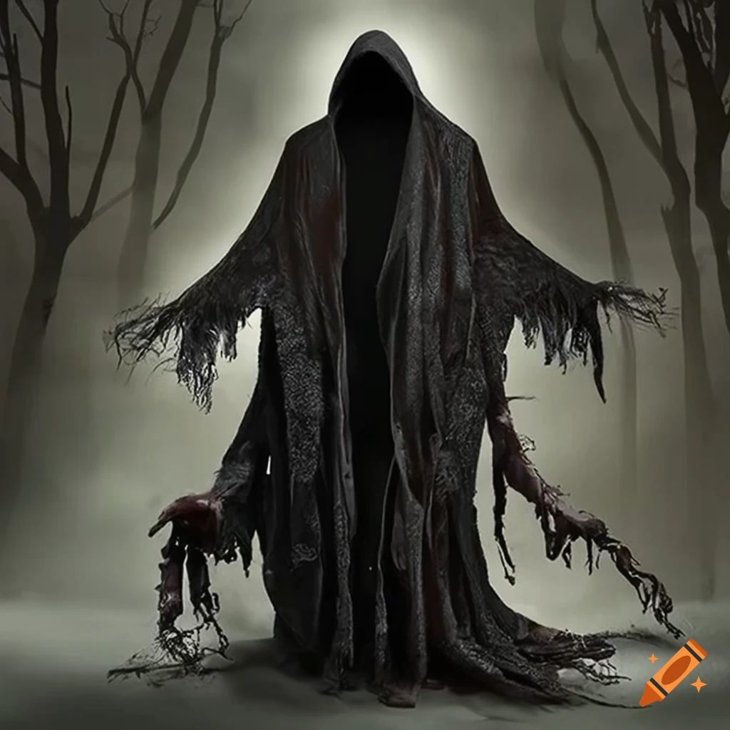 Menacing zombie ghost with tattered robes on Craiyon